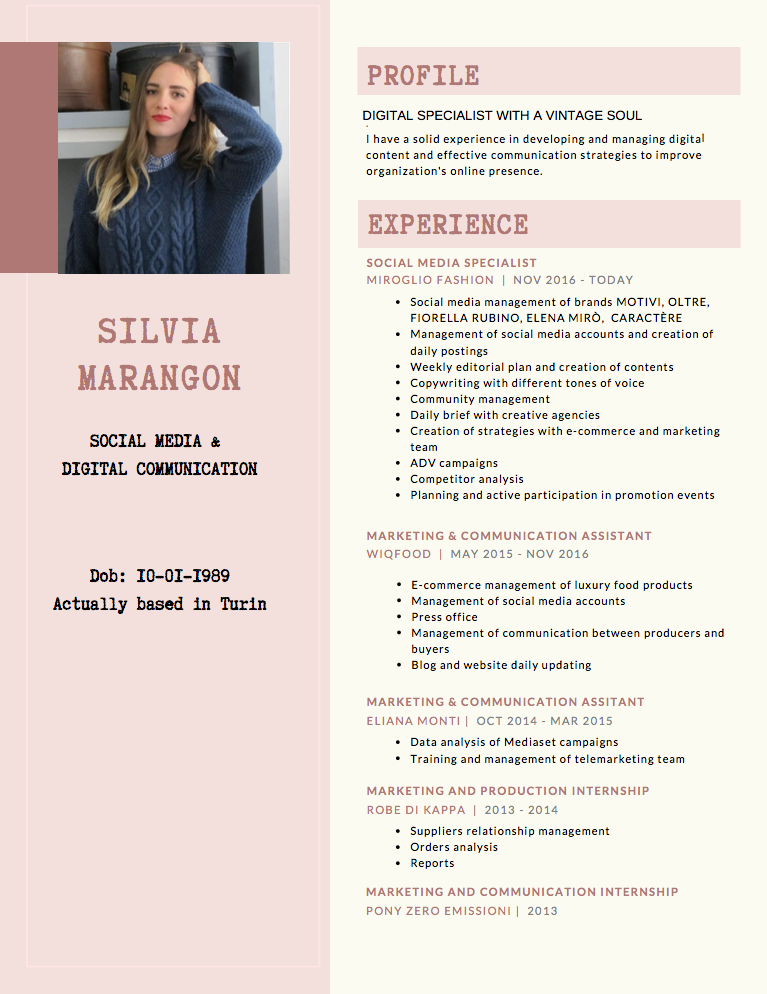 CV – Silvialetizia
